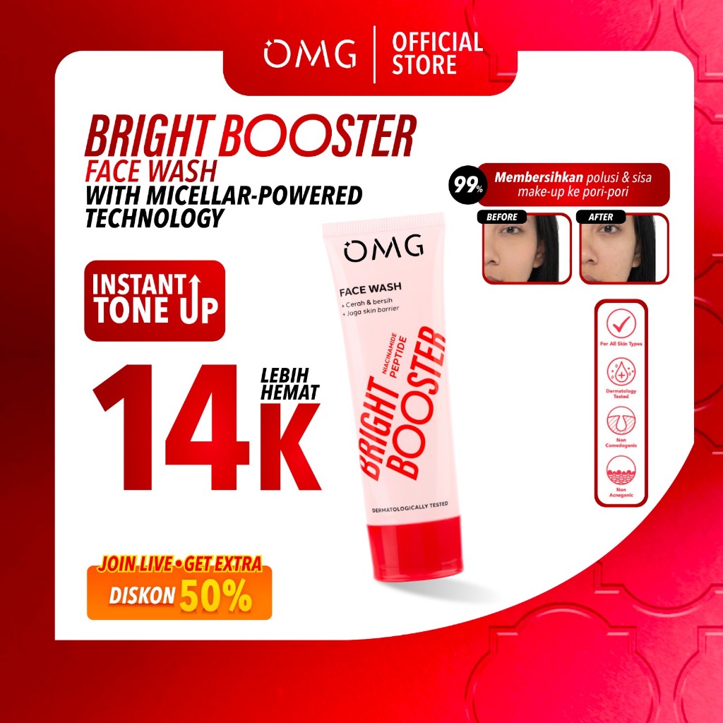 Jual OMG Oh My Glow Bright Booster Face Wash 50ml & 100ml - Tone Up ...