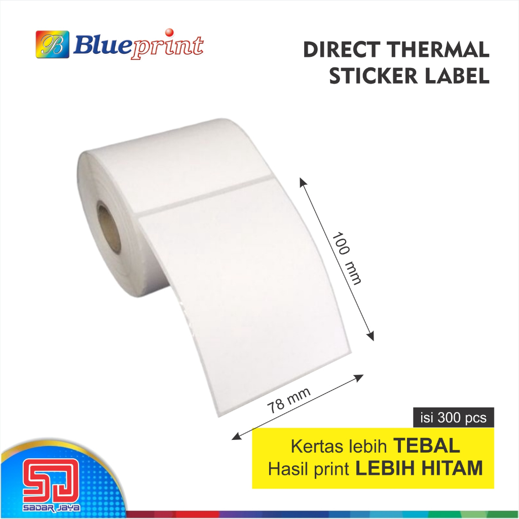 Jual Direct Thermal Sticker Label 78 x 100 mm isi 300 label Blueprint ...