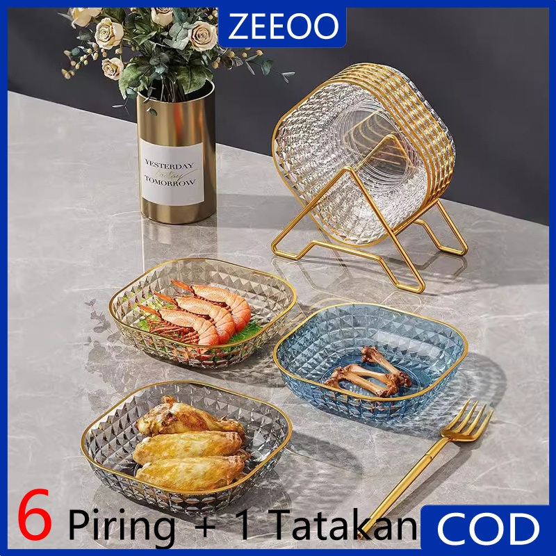 Jual 7PC Piring Buah 6 Piring + 1 Holder Snack Dish Plate Plastik Rumah ...