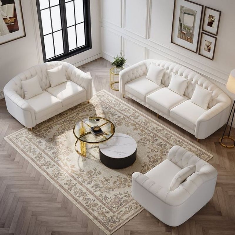 Jual sofa ruang tamu putih polos elegant gaya klasik modern | Shopee ...