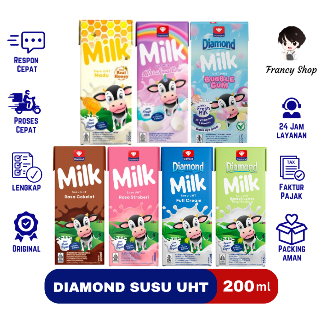 Jual Susu Diamond Milk UHT Full Cream / Coklat / Strawberry / Low Fat ...