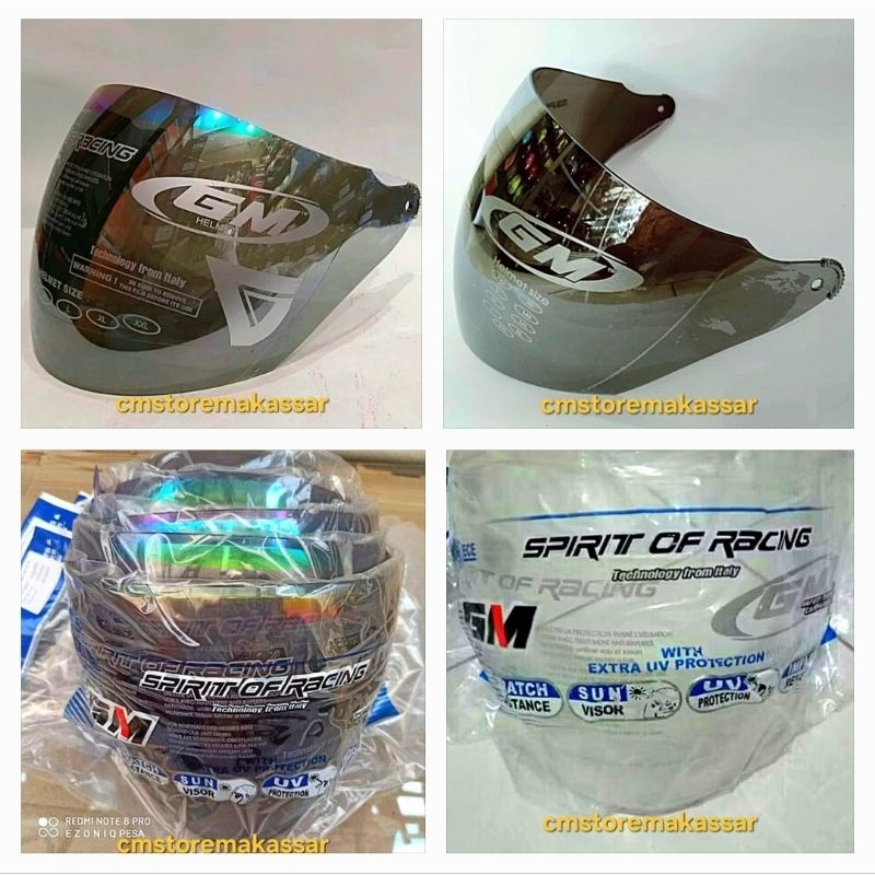 Jual Kaca Helm GM Evo / Evolution / Fighter Original GM Silver Chrome Pelangi Rainbow Bening ...