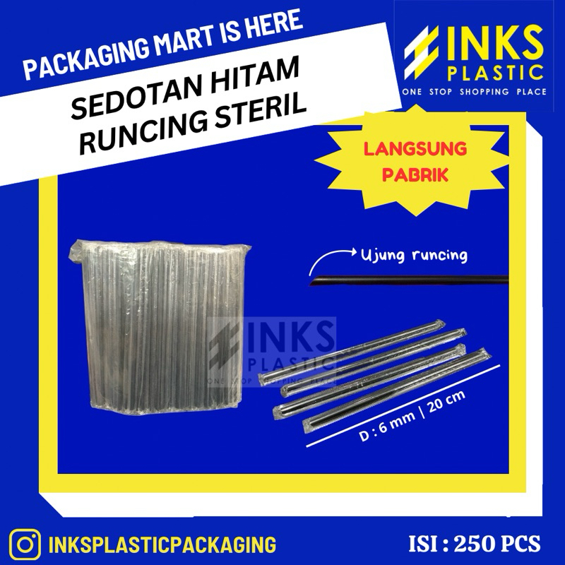 Jual SEDOTAN STRAW HITAM RUNCING STERIL 620 (250 PCS) | Shopee Indonesia