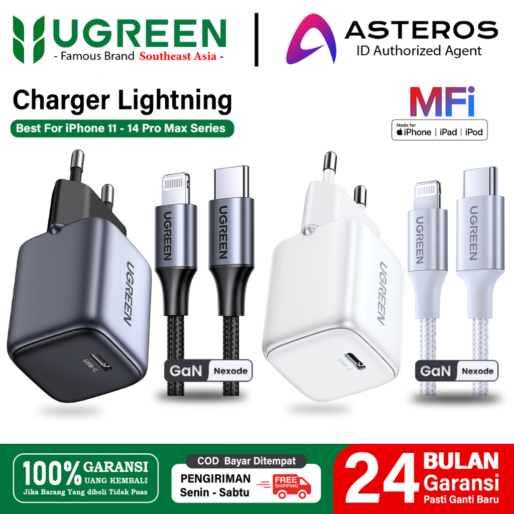 Jual UGREEN Charger iPhone 14 13 12 11 Series GaN Type C to Lightning Mfi Fast Charging 20W 30W ...