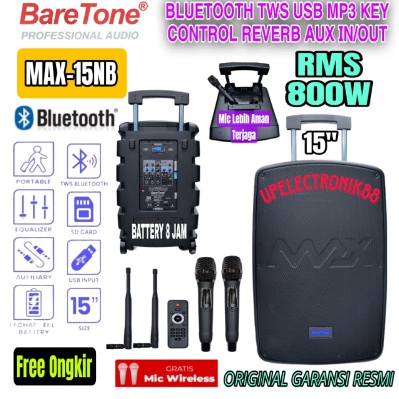 Jual Speaker Portable 15 Inch Baretone MAX15NB Rms 800 Watt ( New Model ) Original | Shopee ...