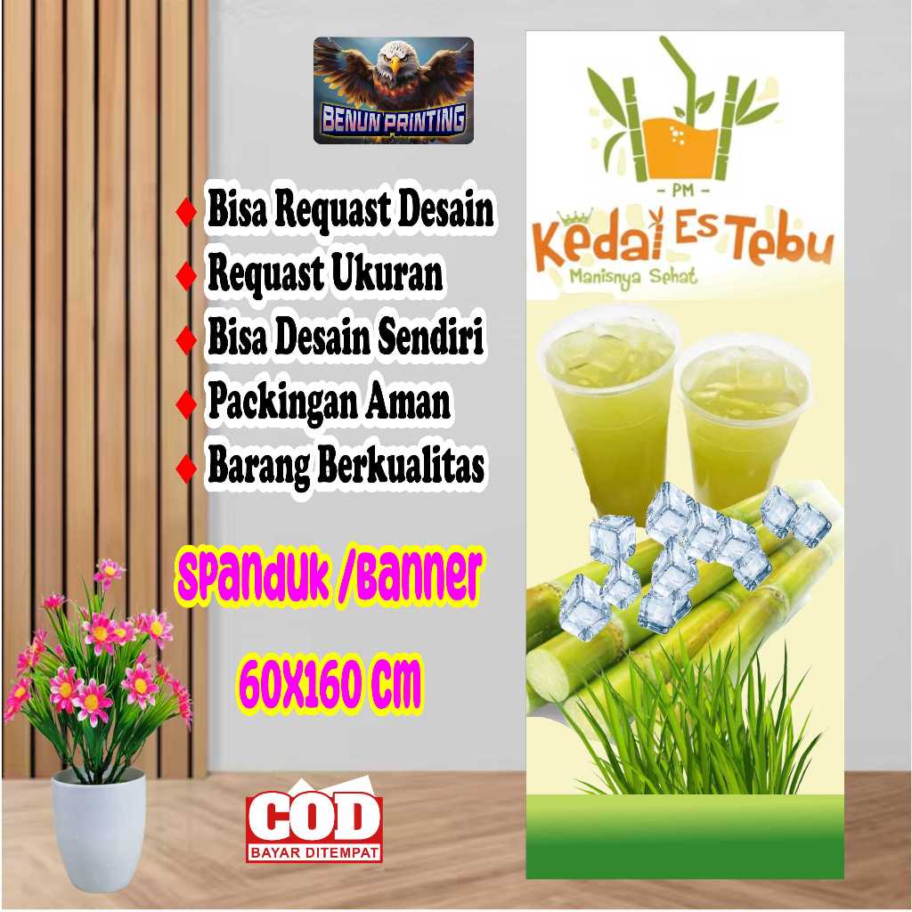 Jual Spanduk Banner 60x160 Kedai Es Tebu New Kuning Bisa Request Desain ...