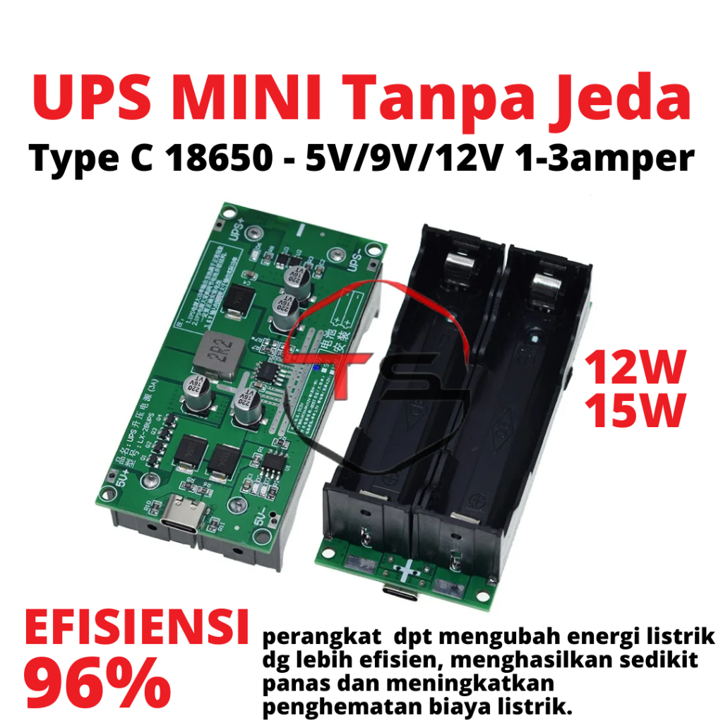 Jual Modul UPS Mini 18650 5V 9V 12V 5volt 9volt 12volt 3A 1A 3amper ...