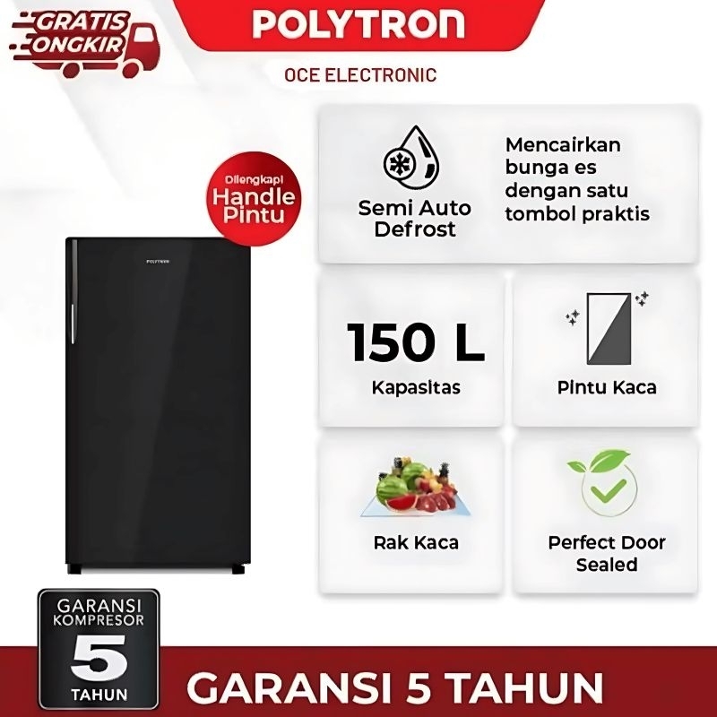 Jual KULKAS 1 PINTU POLYTRON PRA 15DMY ( 150 LITER ) LOW WATT | Shopee ...