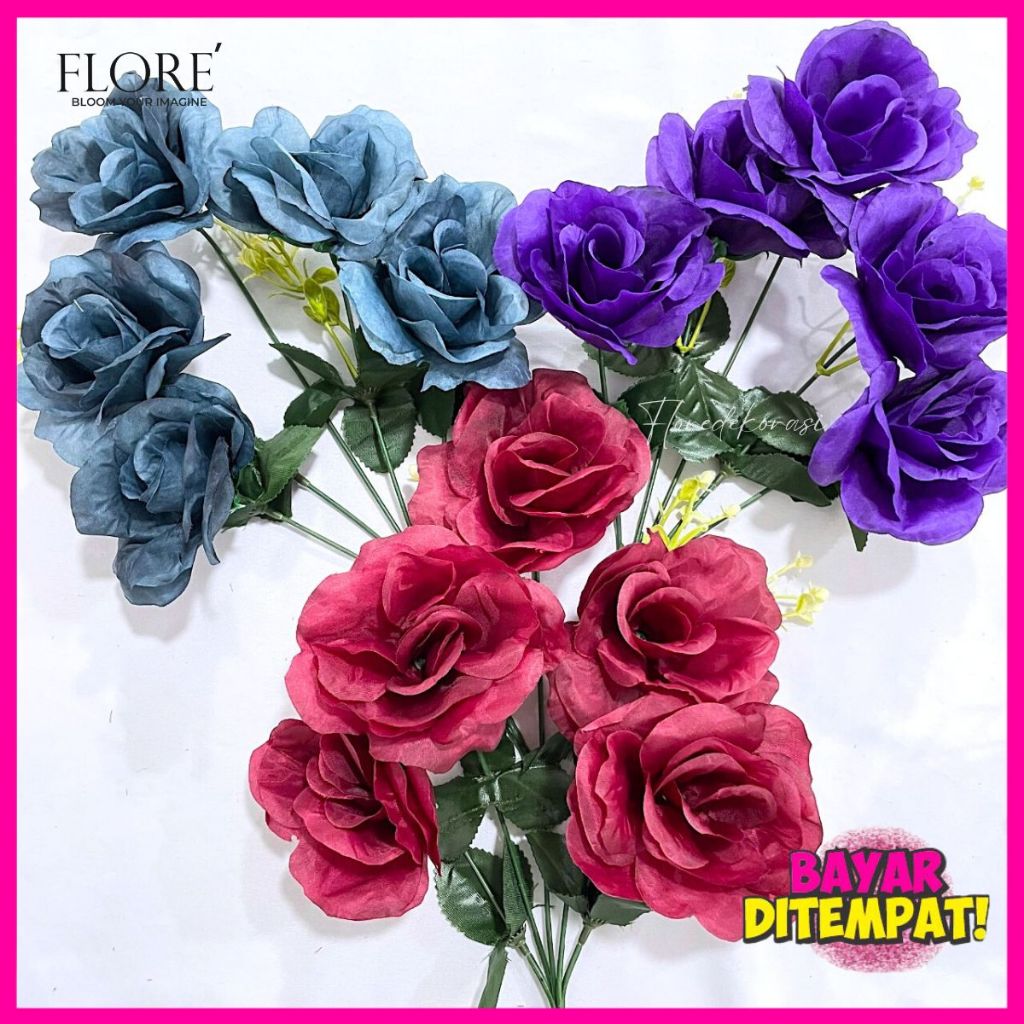 Jual Bunga Mawar Tropis Cabang 5 Artificial Bunga Hias Dekorasi Buket ...
