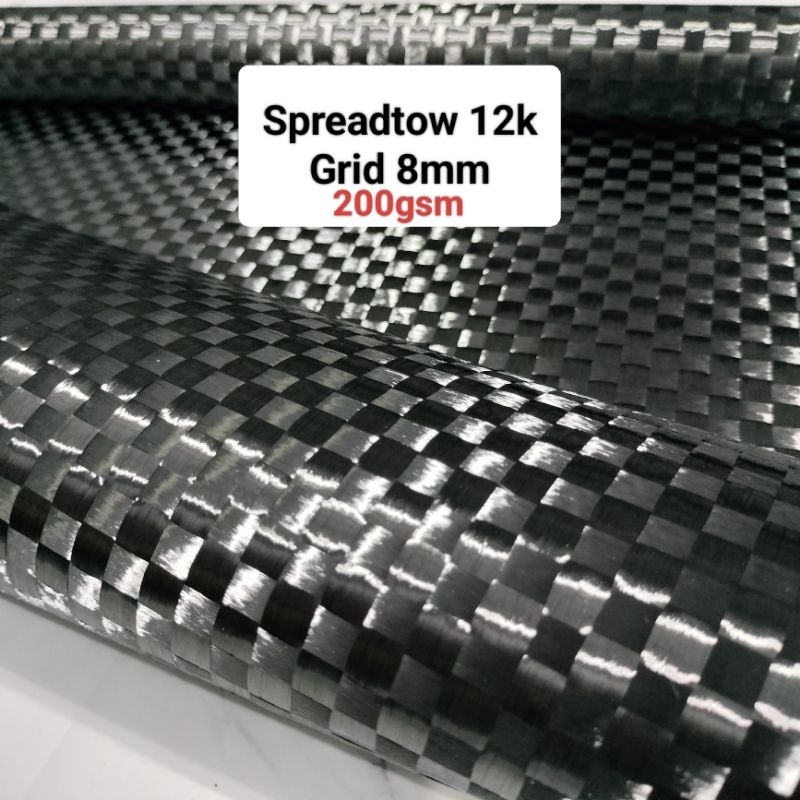Jual Serat Karbon Kevlar Carbon Fiber Spreadtow 12K Grid 8mm 200gsm ...