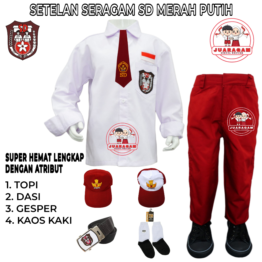 Jual JUARAGAM Setelan Super Lengkap Seragam Sekolah SD Merah Putih Laki ...