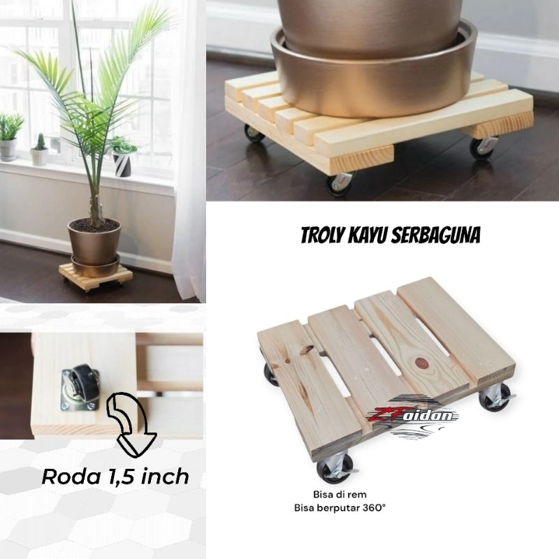 Jual Troly kayu dengan roda 1,5 inch / Alas sound / tatakan gas ...