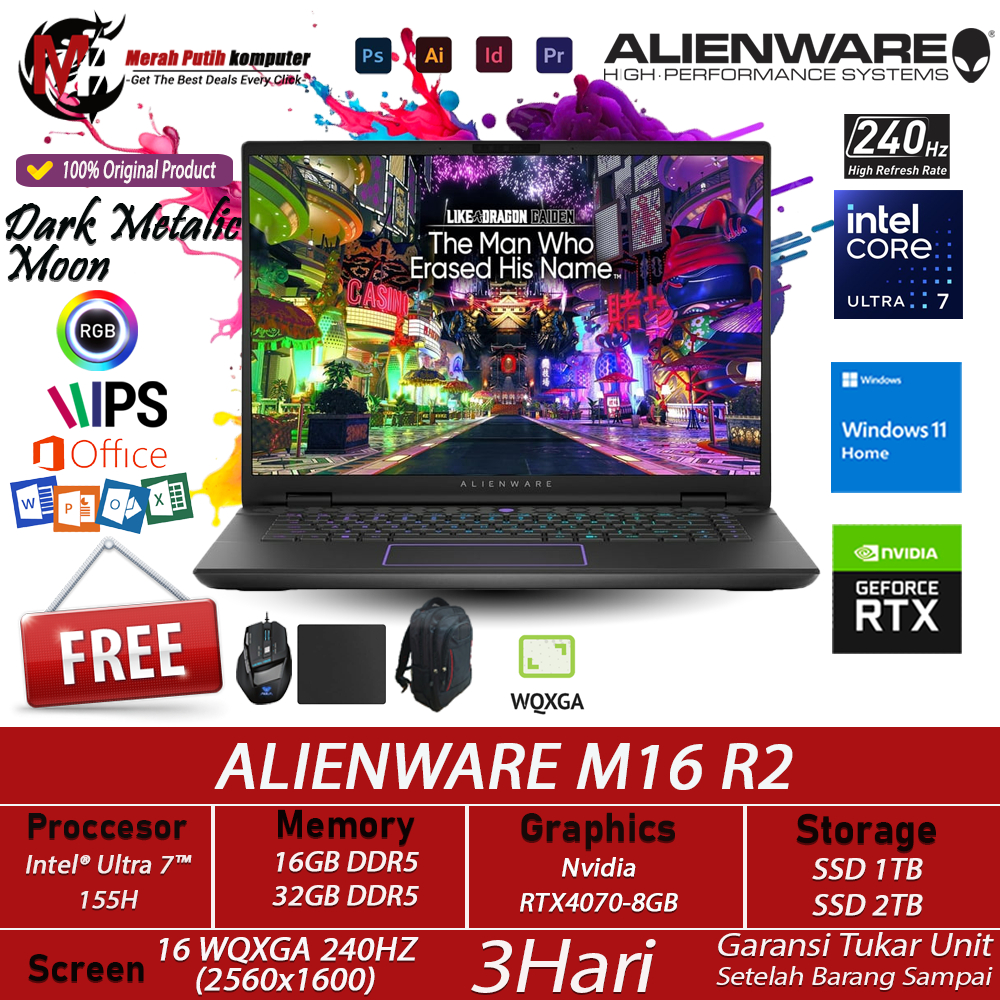 Jual Laptop Alienware M16 Intel Ultra 7 155H 32GB 2TB SSD RTX4070-8GB ...