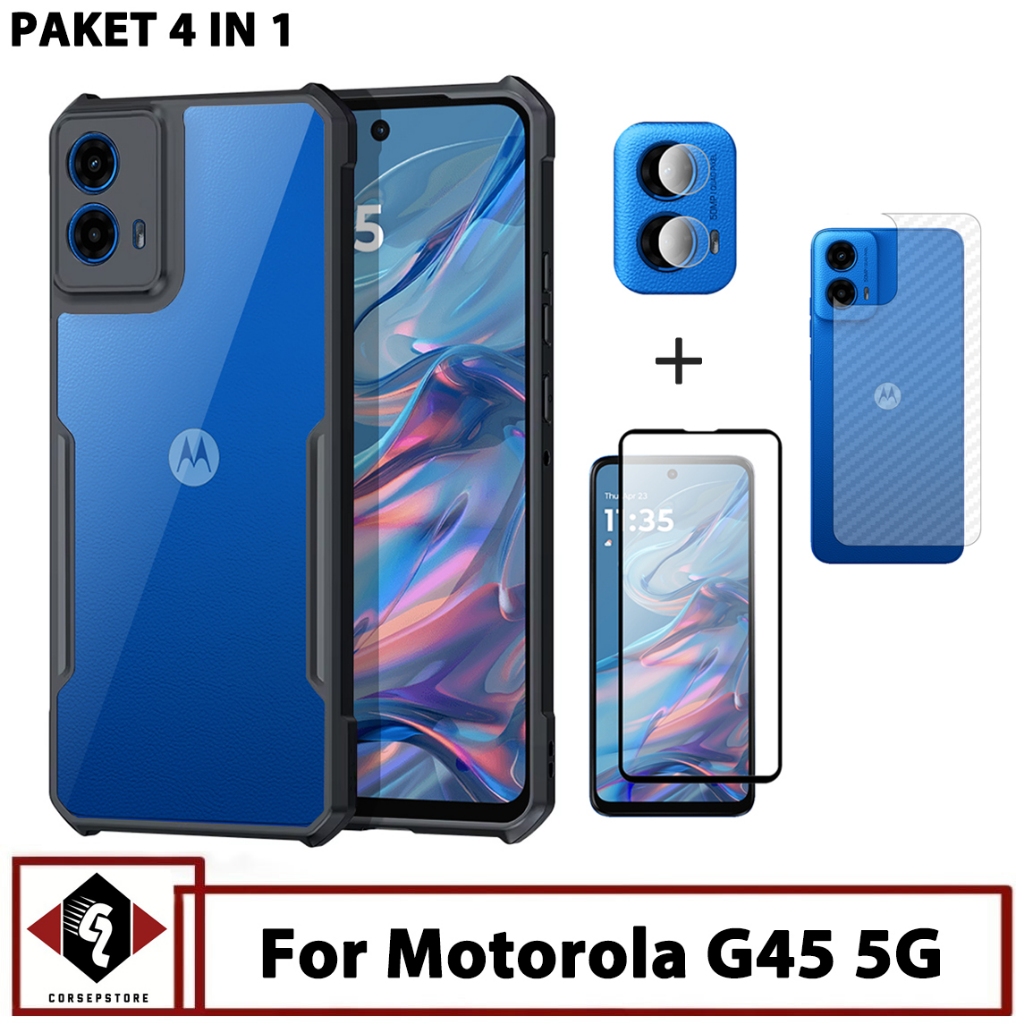 Jual Promo Paket 4 IN 1 Case Transparan Motorola G45 5G Tempered Glass ...