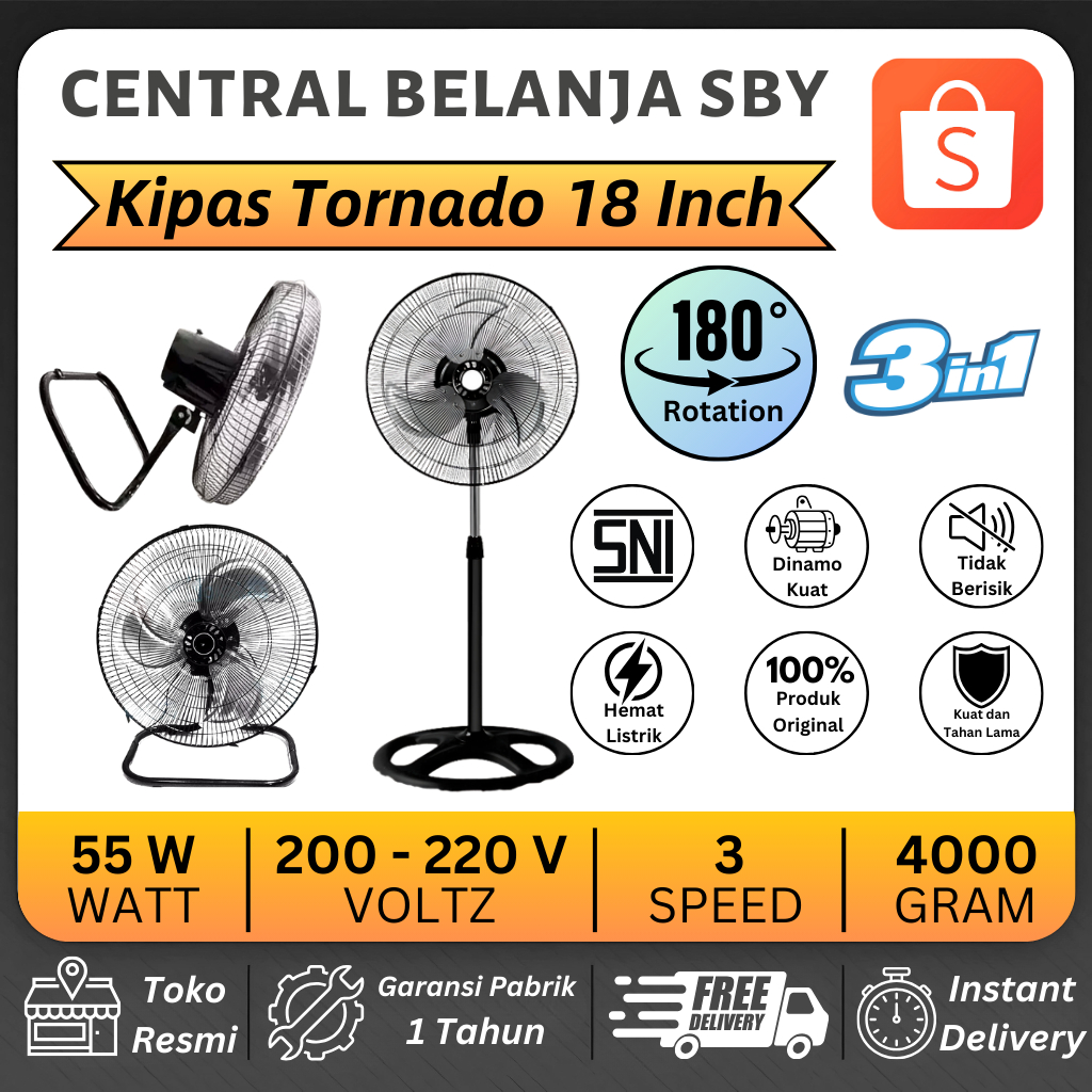 Jual Kipas Besi Tornado 18 Inch 3in1 – Kipas Dinding, Meja, Berdiri ...