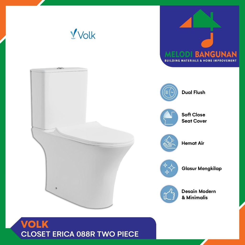 Jual Volk - Closet + Kloset + Toilet Duduk Erica 088R 088 R Two Piece White Complete Set ...