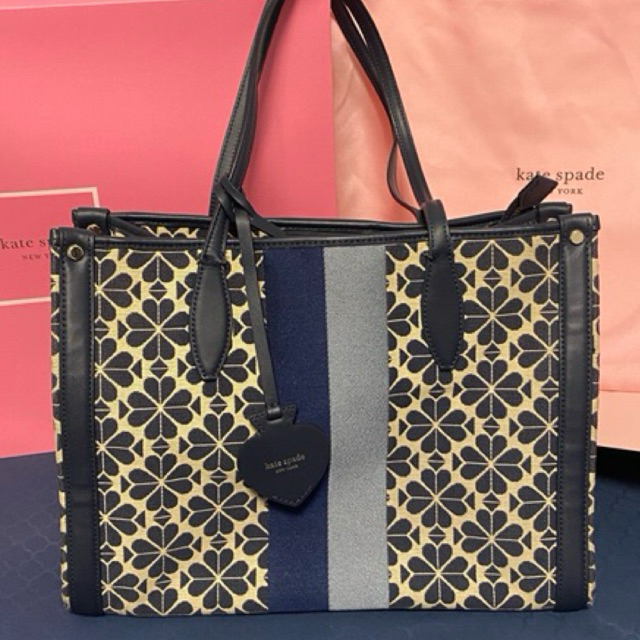 Jual Kate Spade - Spade Flower Jacquard Stripe Market Medium Tote Blue ...