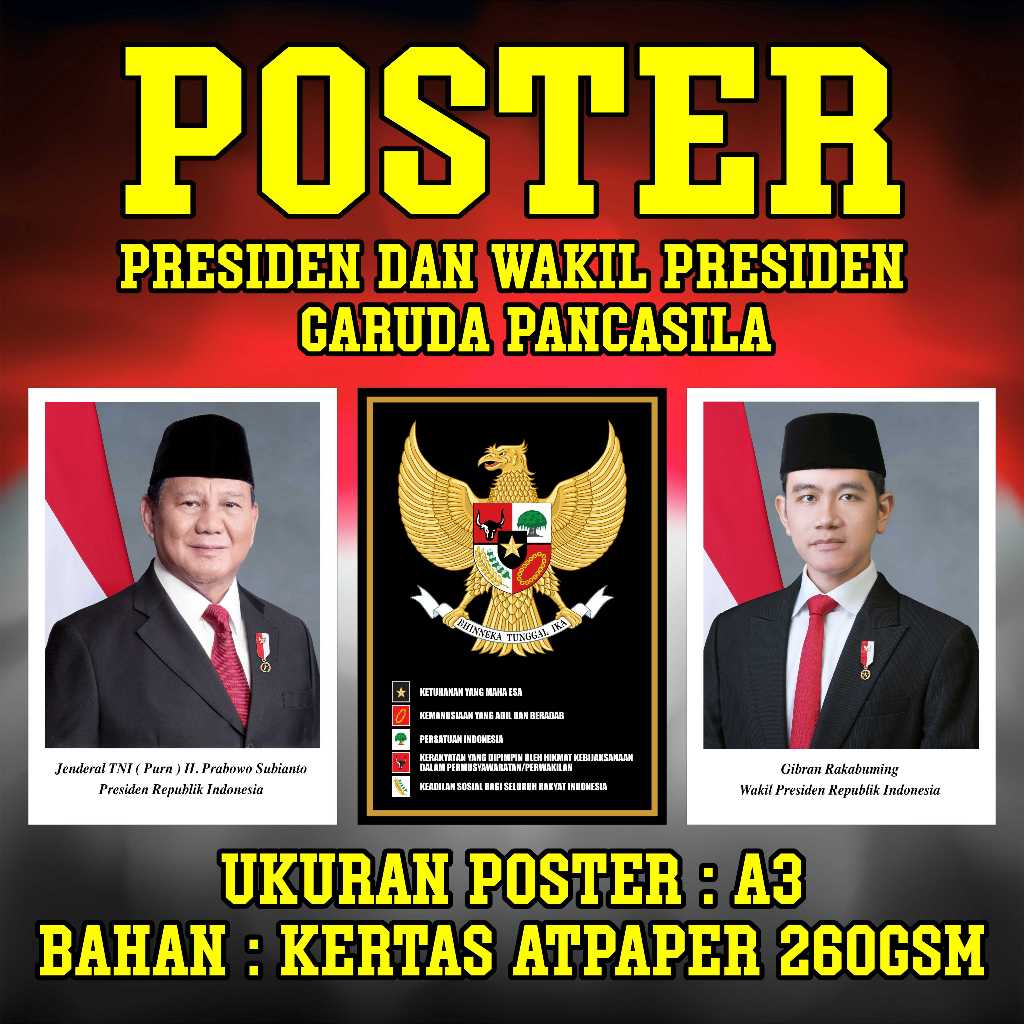 Jual Poster Foto Presiden dan Wakil Presiden Prabowo Gibran Terpilih 2024 Gambar Garuda / Poster ...