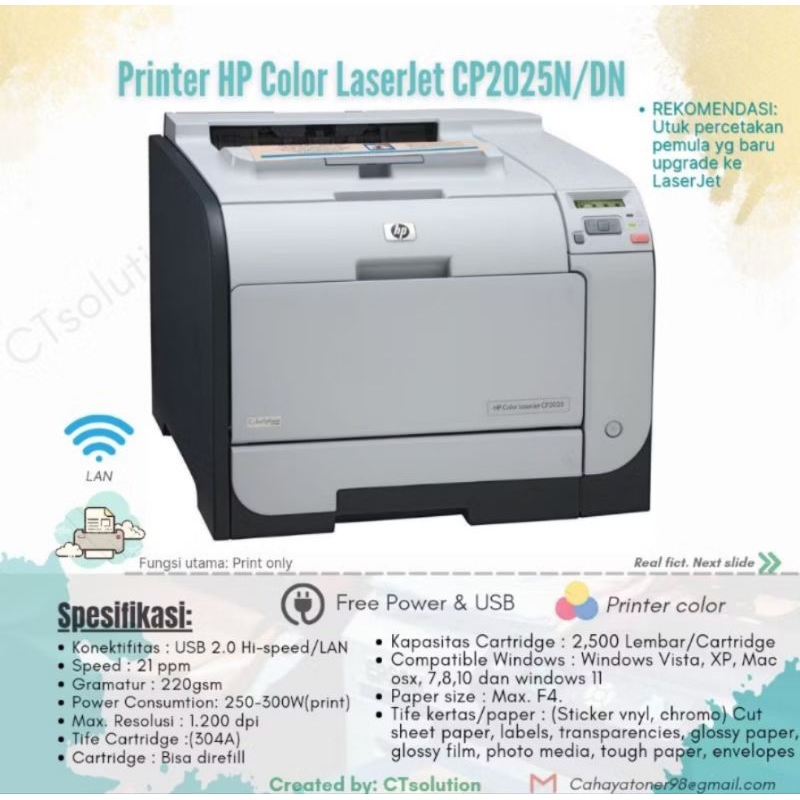 Jual printer hp laserjet CP2025_ buat cetak undangan brosur sticker document warna & foto ...