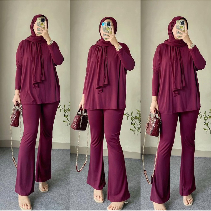 Jual Alina One Set 3 in 1 / One Set Celana Kerudung Pashmina Rayon ...