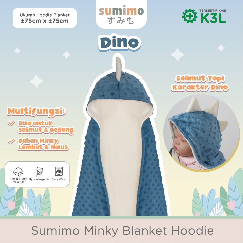Jual Sumimo Minky Blanket Hoodie Dino River Blue/ Selimut Topi Dino ...