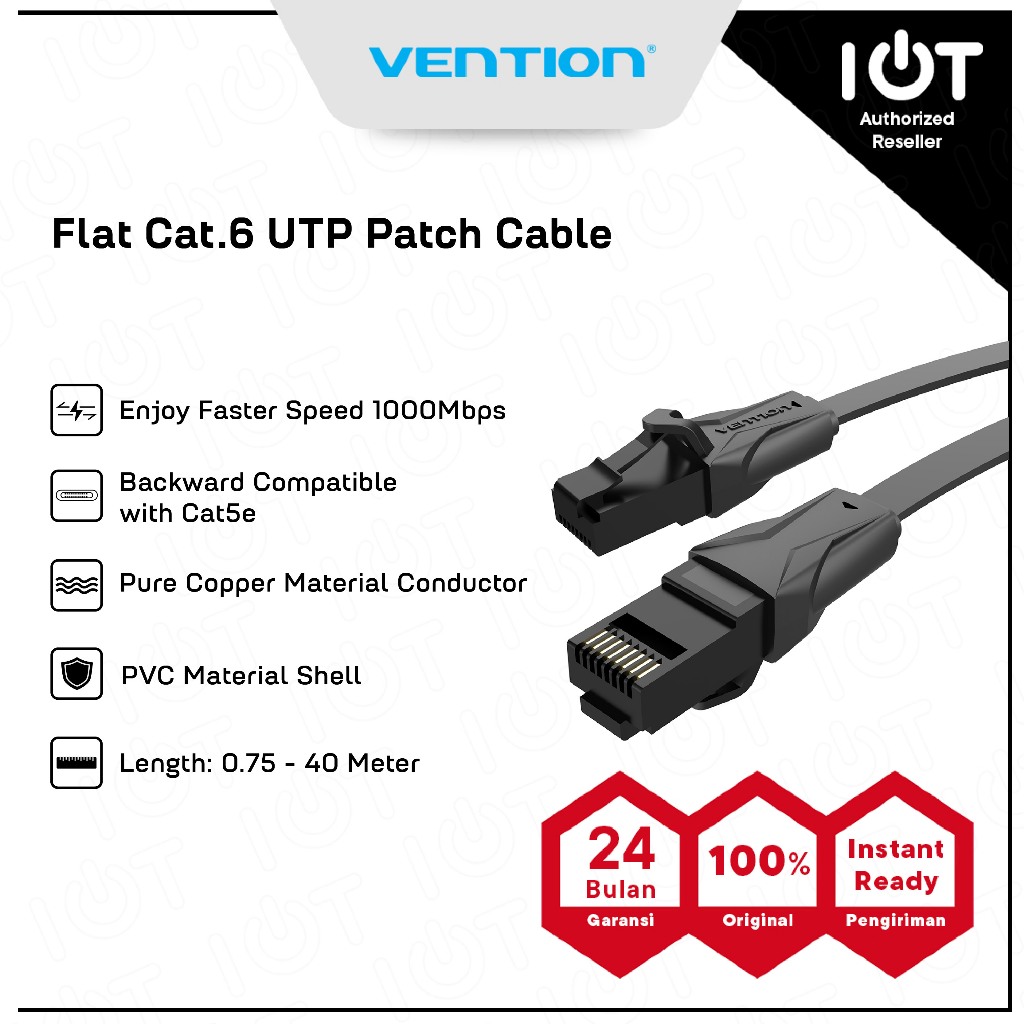 Jual Vention Kabel LAN RJ45 Flat Cat.6 UTP Patch Cable - IBA | Shopee Indonesia