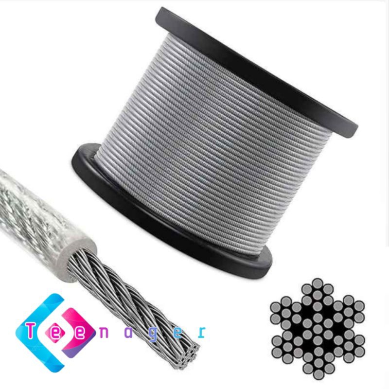 Jual Tali seling baja lapis plastik pvc 2mm 3mm 4mm 5mm 6mm 8mm 10mm 12mm Kawat sling baja ...