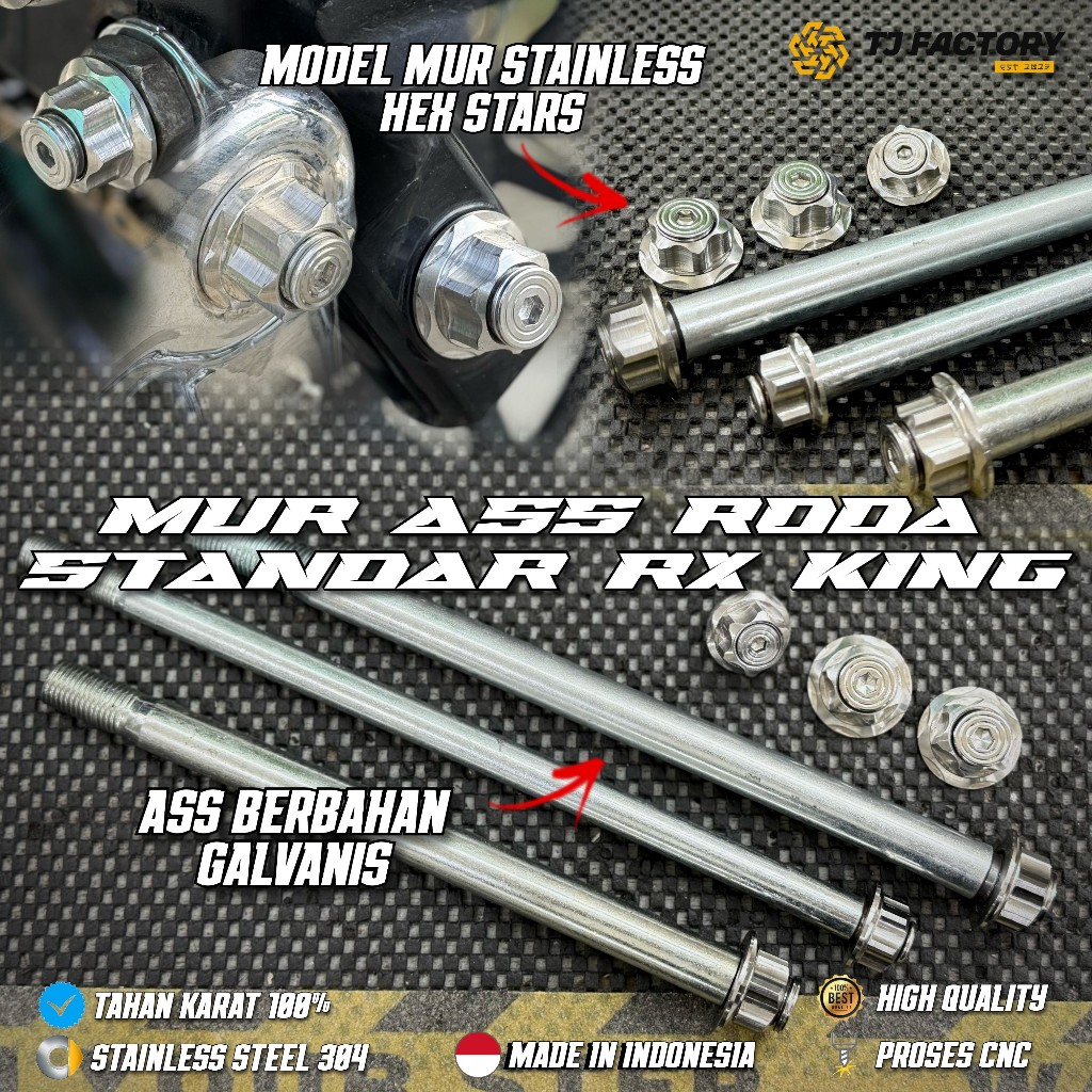Jual Ass Roda RX KING Depan Arem Standar Belakang Mur Stainless CNC Set ...