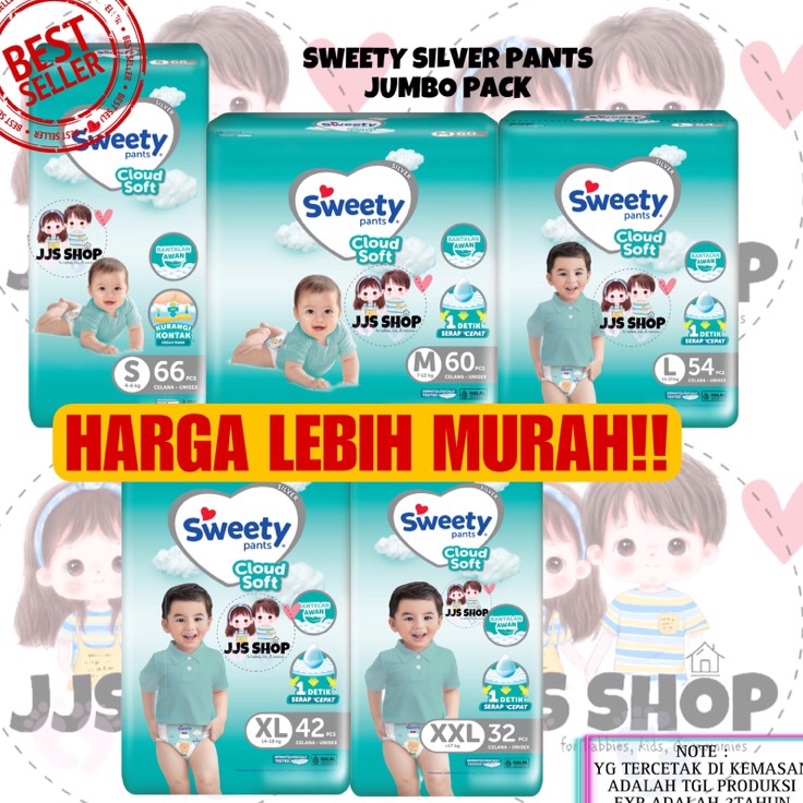 Jual SWEETY SILVER PANTS S66 M6 L54 XL42 XXL32 S32 M3 L28 XL26 XXL22 ...