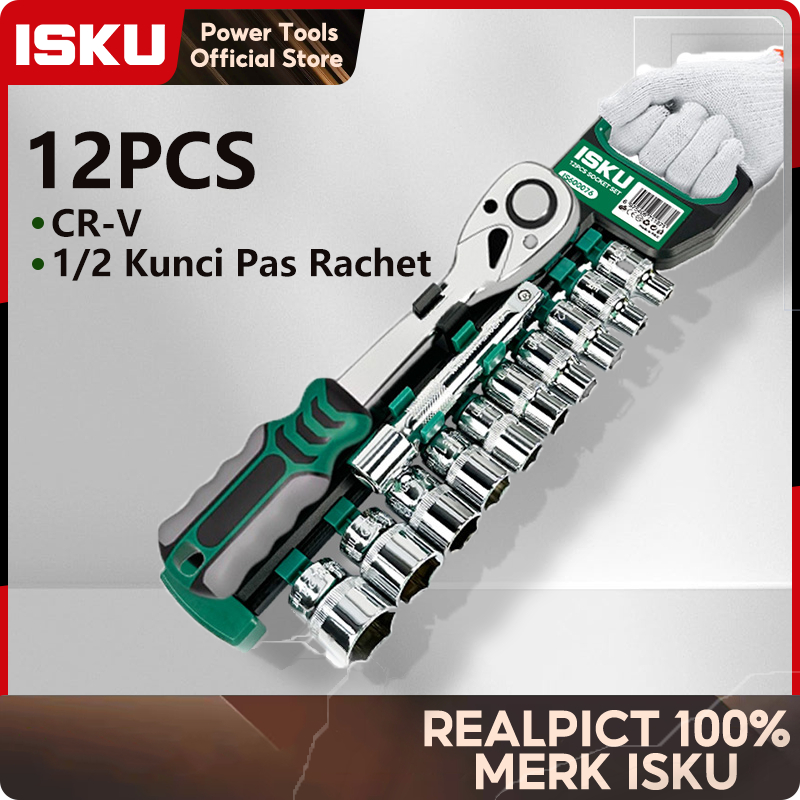 Jual ISKU Kunci Shock 12Pcs Drive Socket 1/2 Inch Socket Wrench Set 8 ...