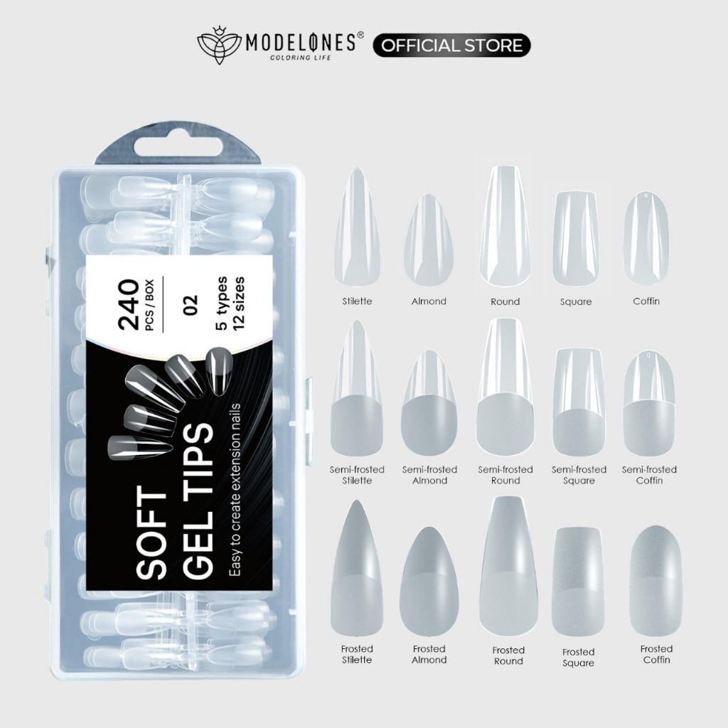 Jual MODELONES 5-in-1 Nail Tips 240 PCS Upgraded Matte Soft Gel Nail ...