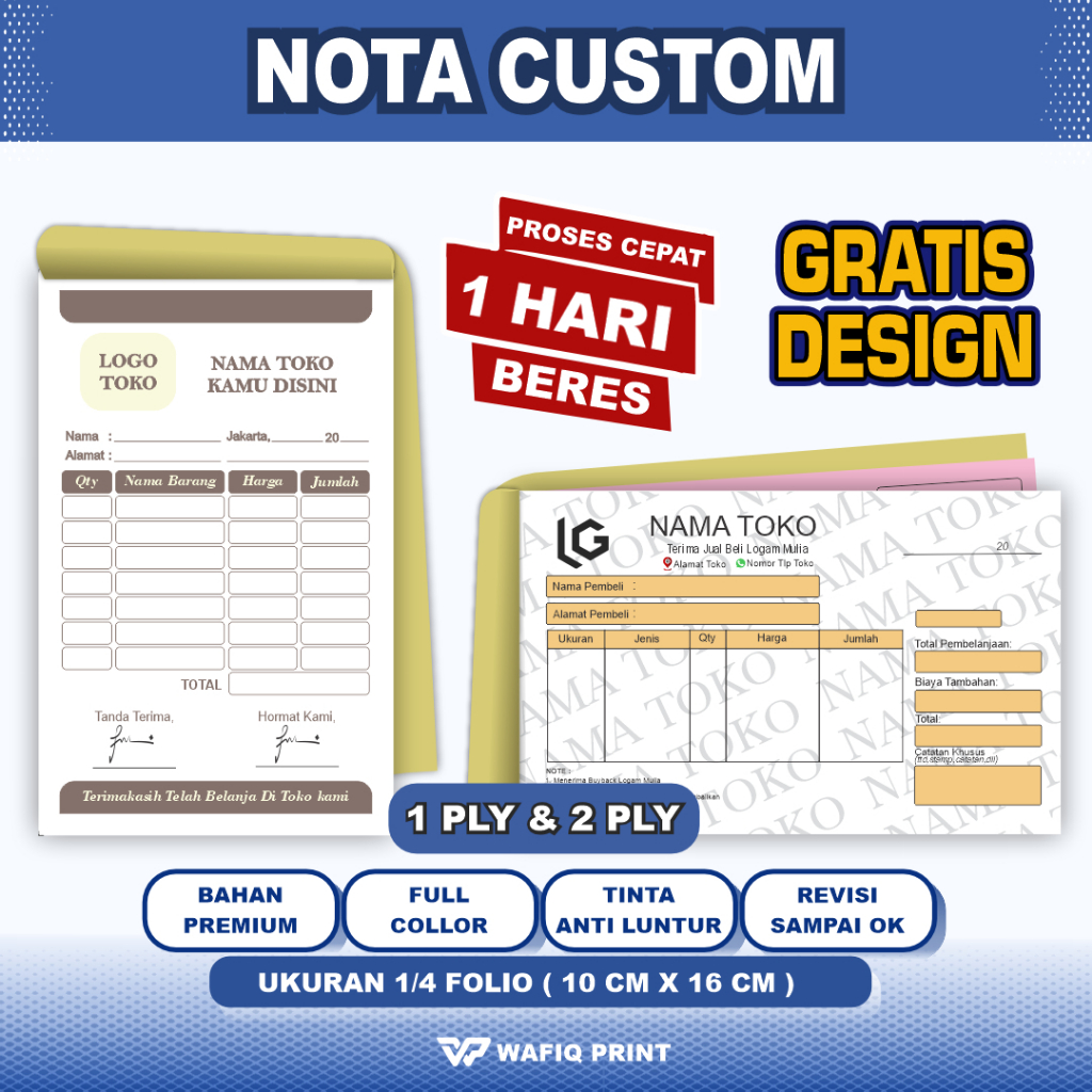 Jual Nota Custom ukuran 1/4 polio 1ply gratis design full warna bahan ...