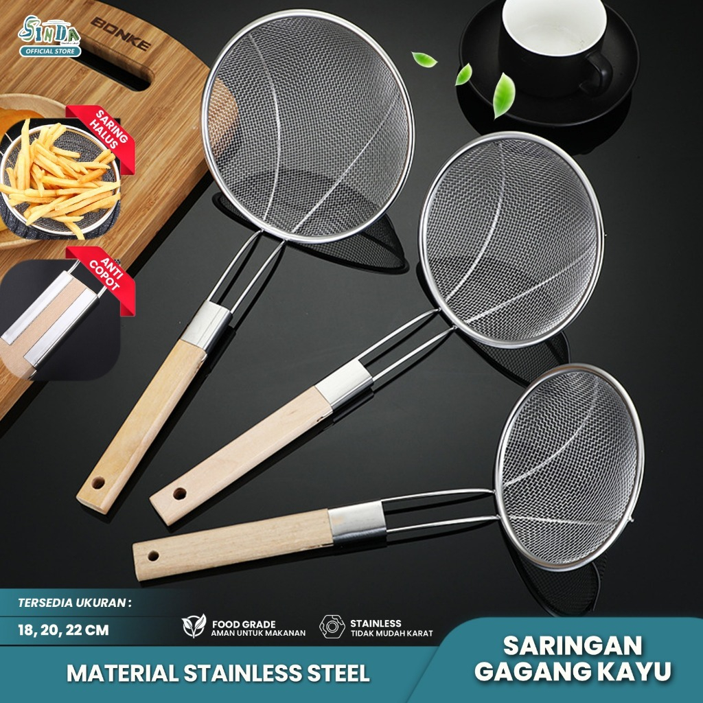Jual Sinda Saringan Stainless Gagang Kayu Tebal Gorengan Mie Serok ...
