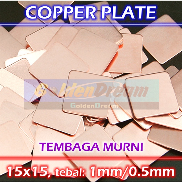 Jual Copper Plate 15x15mm Plat Tembaga 15x15 mm Tebal 1mm 0.5mm ...