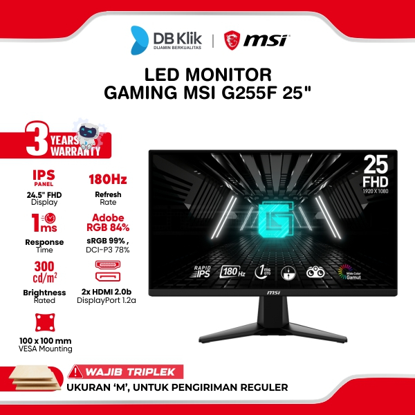 Jual MSI LED Monitor Gaming G255F 25" IPS FHD 180Hz 1ms AMD FreeSync ...