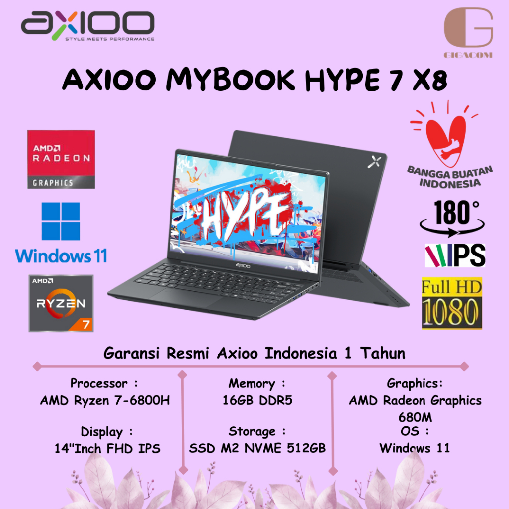 Jual Axioo Mybook Hype 7 X8 AMD Ryzen 7 6800H 16/512GB 14"WUXGA IPS WIN ...