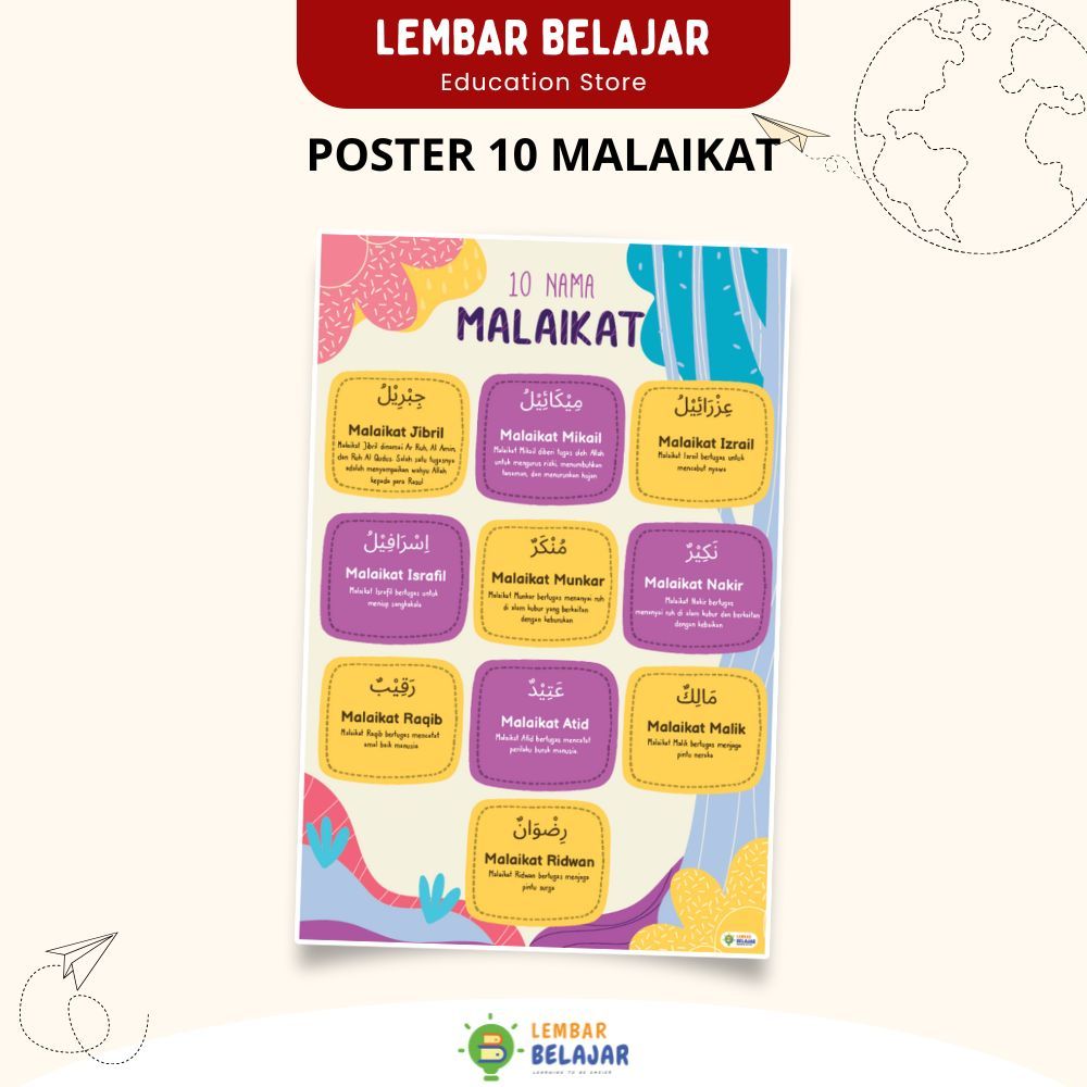 Jual LEMBAR BELAJAR Poster Edukasi Mengenal 10 Nama Malaikat dan ...
