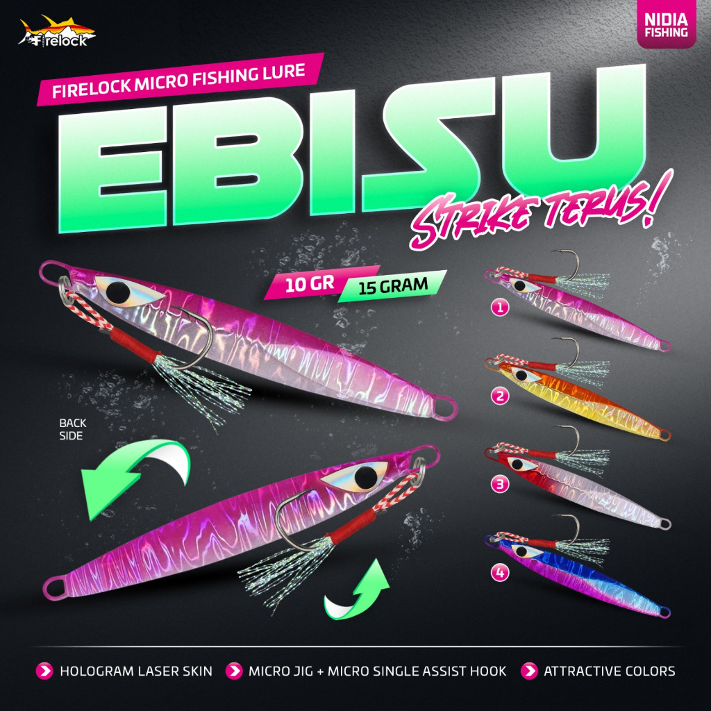 Jual Metal Jig + Assisthook Firelock EBISU Micro Jig untuk Micro Jigging Cast Jig 10 Gram dan 15 ...