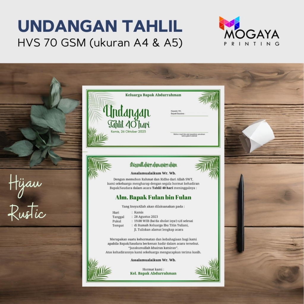 Jual Undangan Tahlil Tahlilan Haul Kenduri Kematian 7 40 100 1000 Hari ...