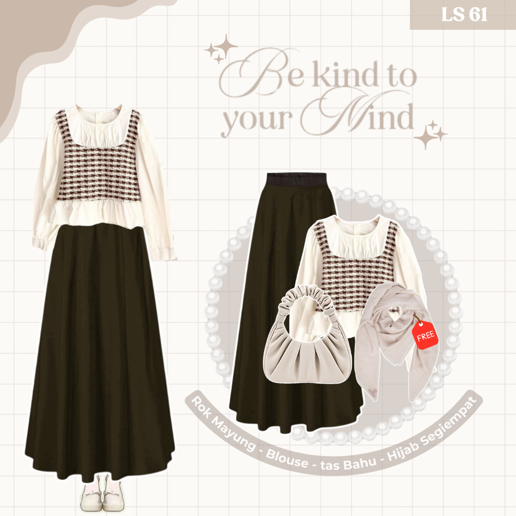 Jual One Set Rok Korean Style | Blouse Aesthetic Katun Twist Putih, Rok ...