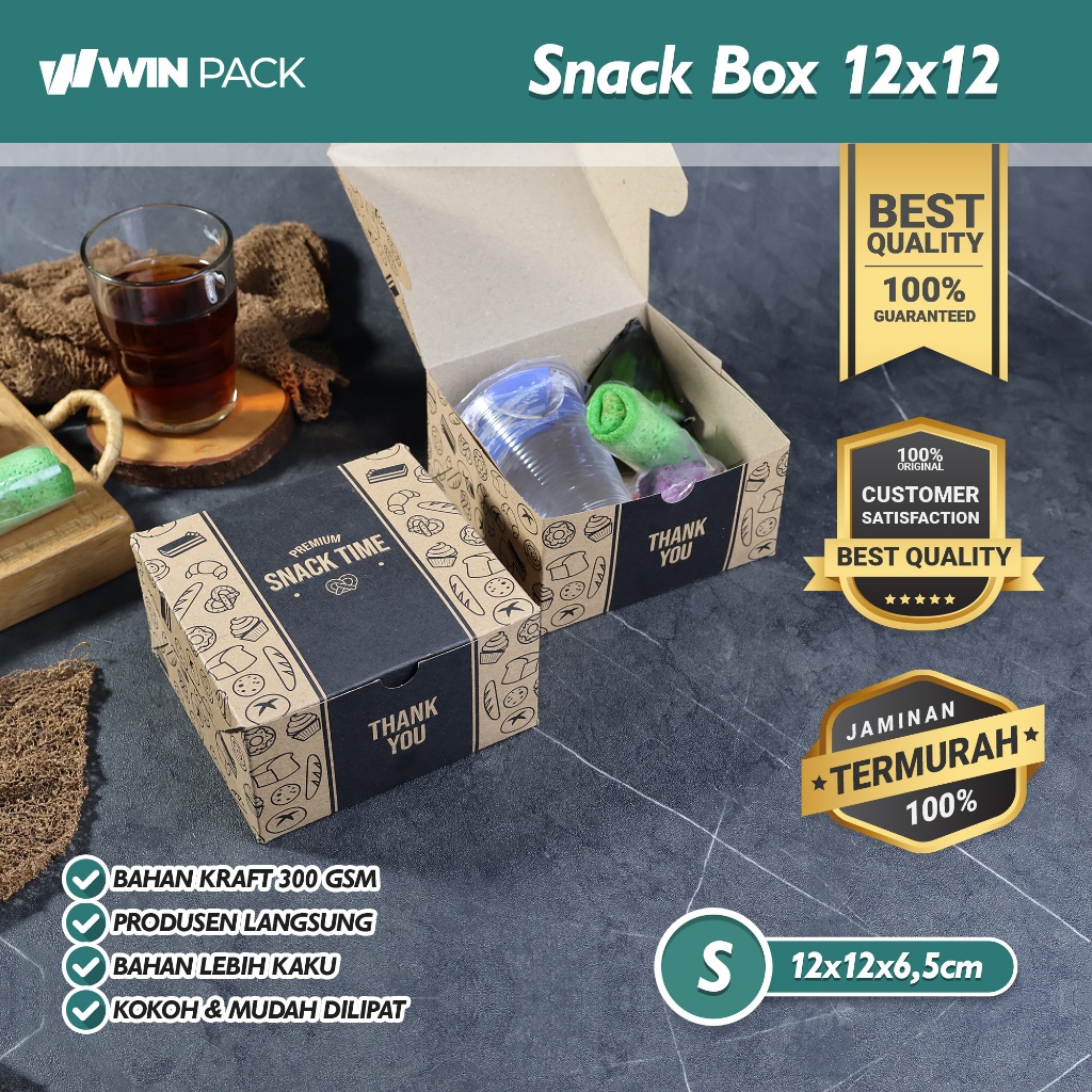 Jual (25 Pcs) Snack Box 12X12 | Dus Kue 12x12 | Motif Kekinian | Kraft ...