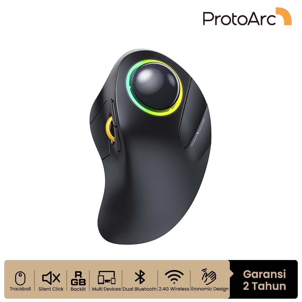 Jual ProtoArc EM03 Trackball Mouse Wireless 2.4G + Dual Bluetooth RGB ...