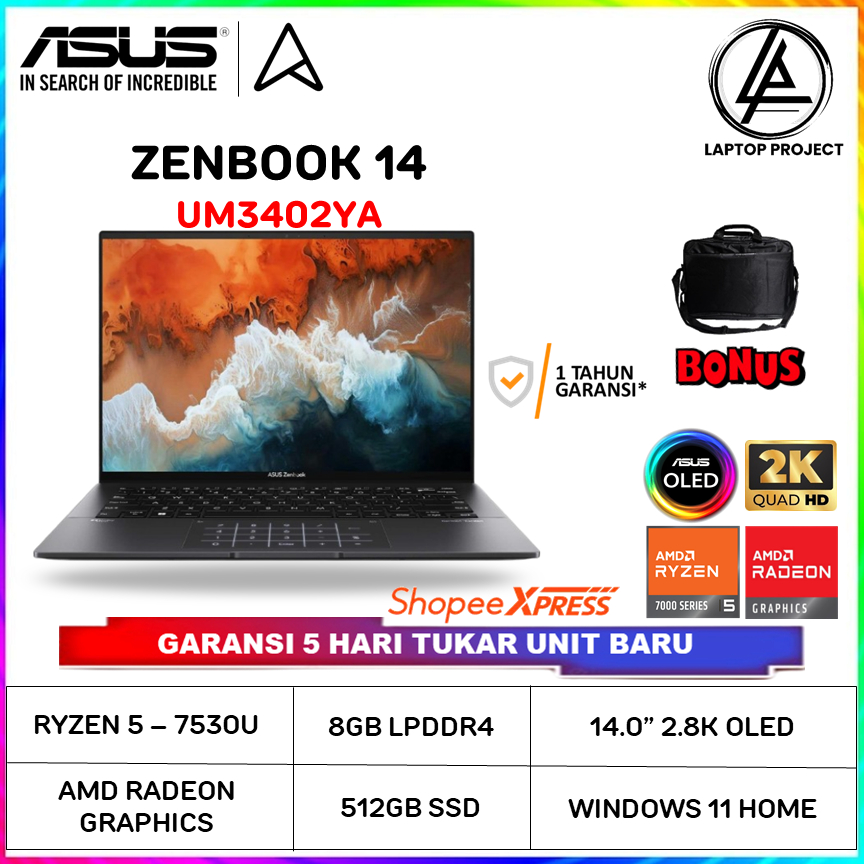Jual Asus Zenbook 14 UM3402YA Touch Screen Ryzen 5-7530U 8GB 512GB SSD ...