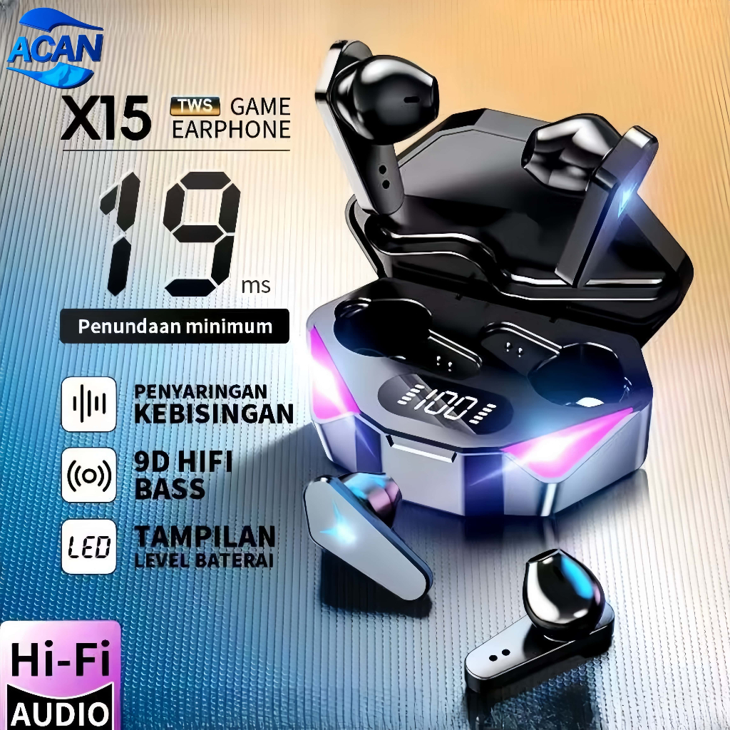 Jual 【COD】TWS X15 Headset Gaming Bluetooth Nirkabel Bluetooth V5.0 LED ...