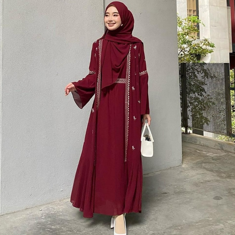 Jual AURA DRESS GAMIS ABAYA BORDIR TERBARU MOTIF BUNGA ABAYA HITAM ...