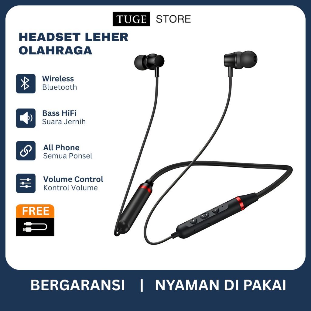 Jual TUGE Headset Bluetooth Neckband Sport TWS Earphone Wireless ...