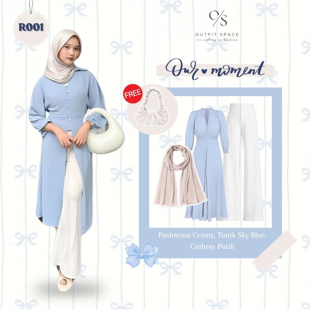 Jual Outfit Hijab Style 1 Set - Pashmina Ceruty Beige, Tunik Crinkle ...