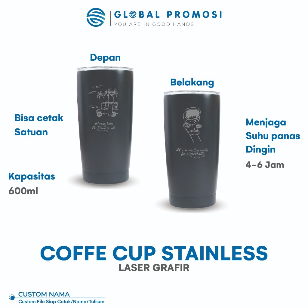 Jual Tumbler Coffee Cup 600ml Custom Laser Grafir Stainless Cetak Nama ...