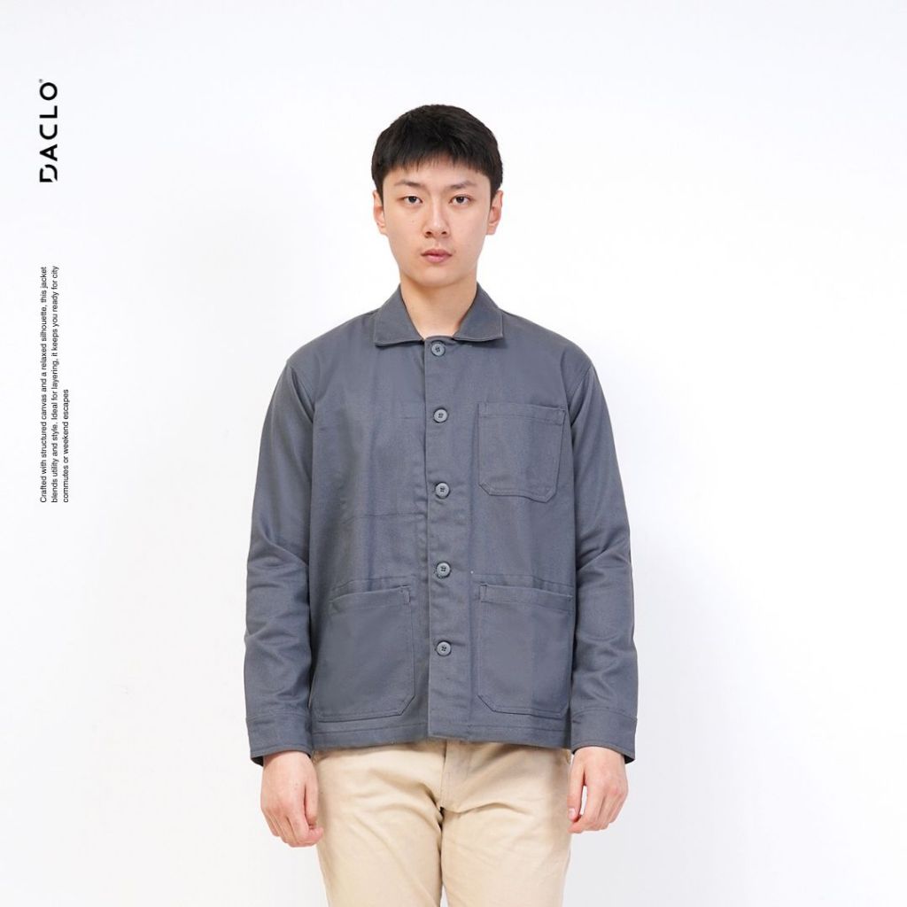 Jual OLWORK - Canvas Worker Trucker Jacket (Grey) | Shopee Indonesia