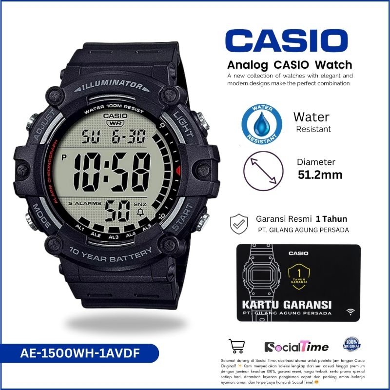 Jual Jam Tangan Casio dengan Format Digital Pria AE-1500WH-1AV Original, 10 Year baterai life ...